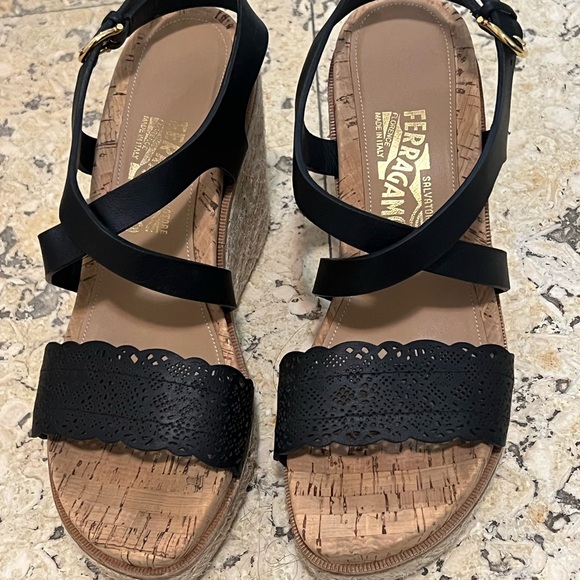 Salvatore Ferragamo | Shoes | Salvatore Ferragamo Black Wedge Sandals ...